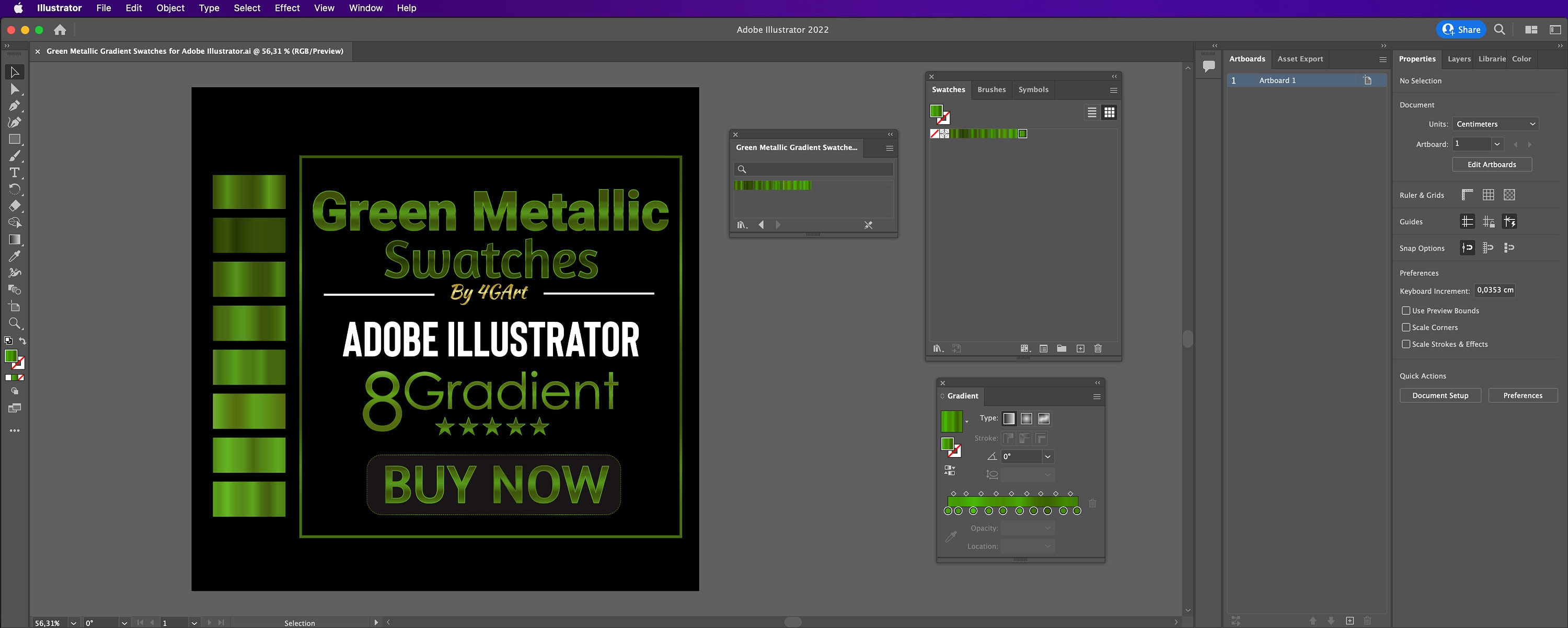 Green Metallic Gradient Swatches for Illustrator | Adobe Illustrator ...