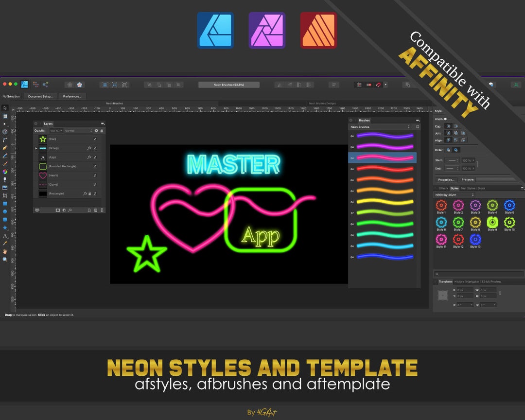 Affinity Neon Styles Brushes and Template Affinity Designer - Etsy