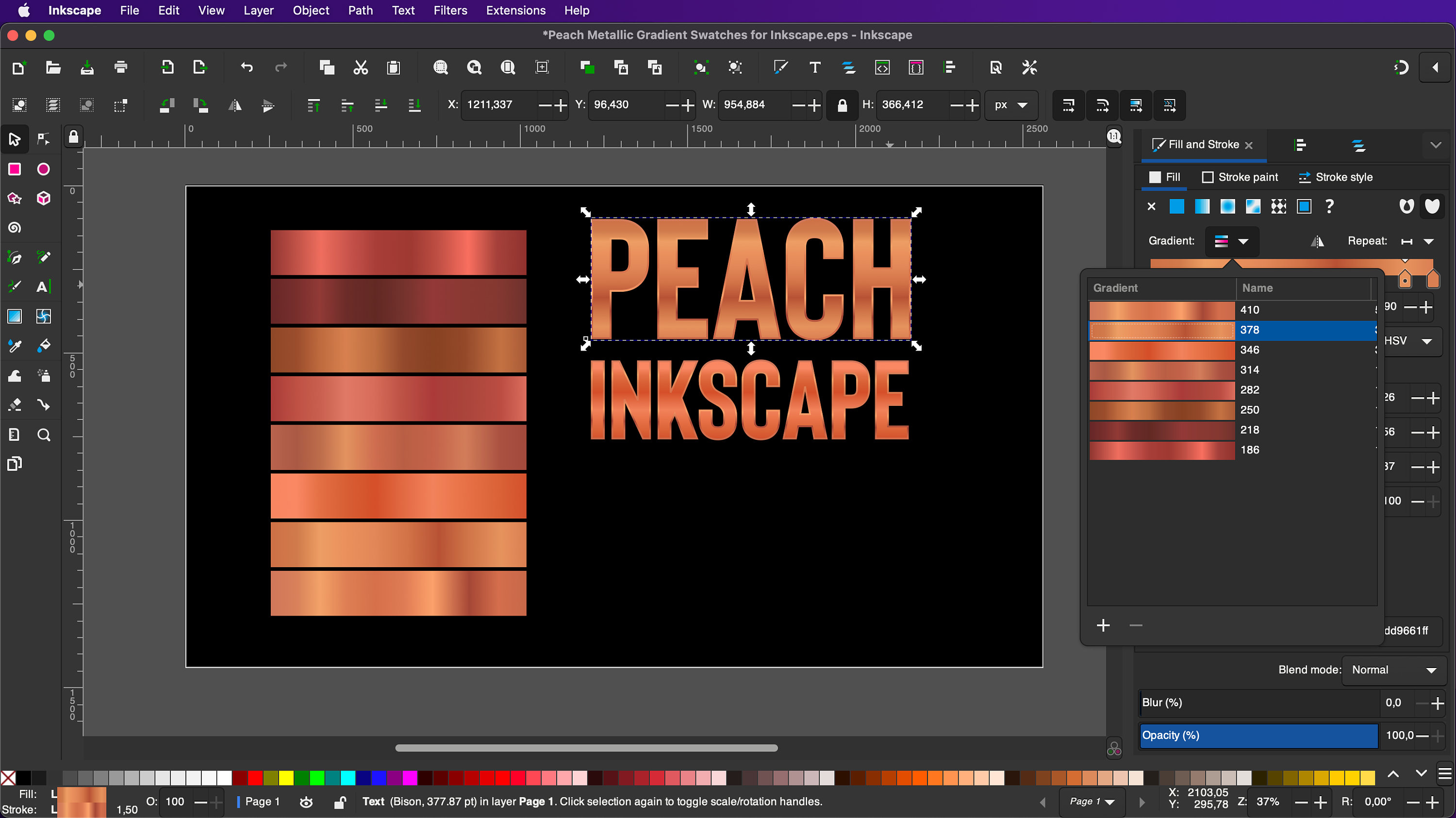 Peach Metallic Color Gradient Swatches for Inkscape | Inkscape Peach Gradient | Peach Swatches ...