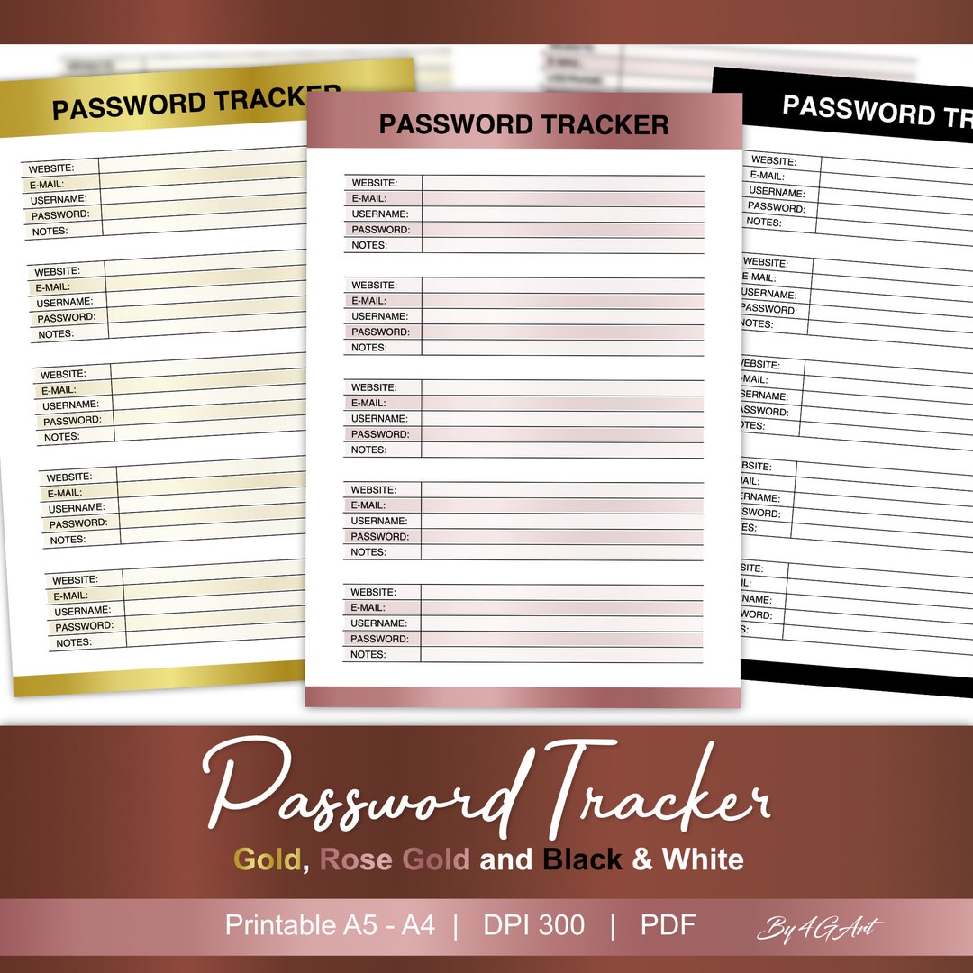 Password Tracker | Printable Password Tracker | Rose Gold Password ...
