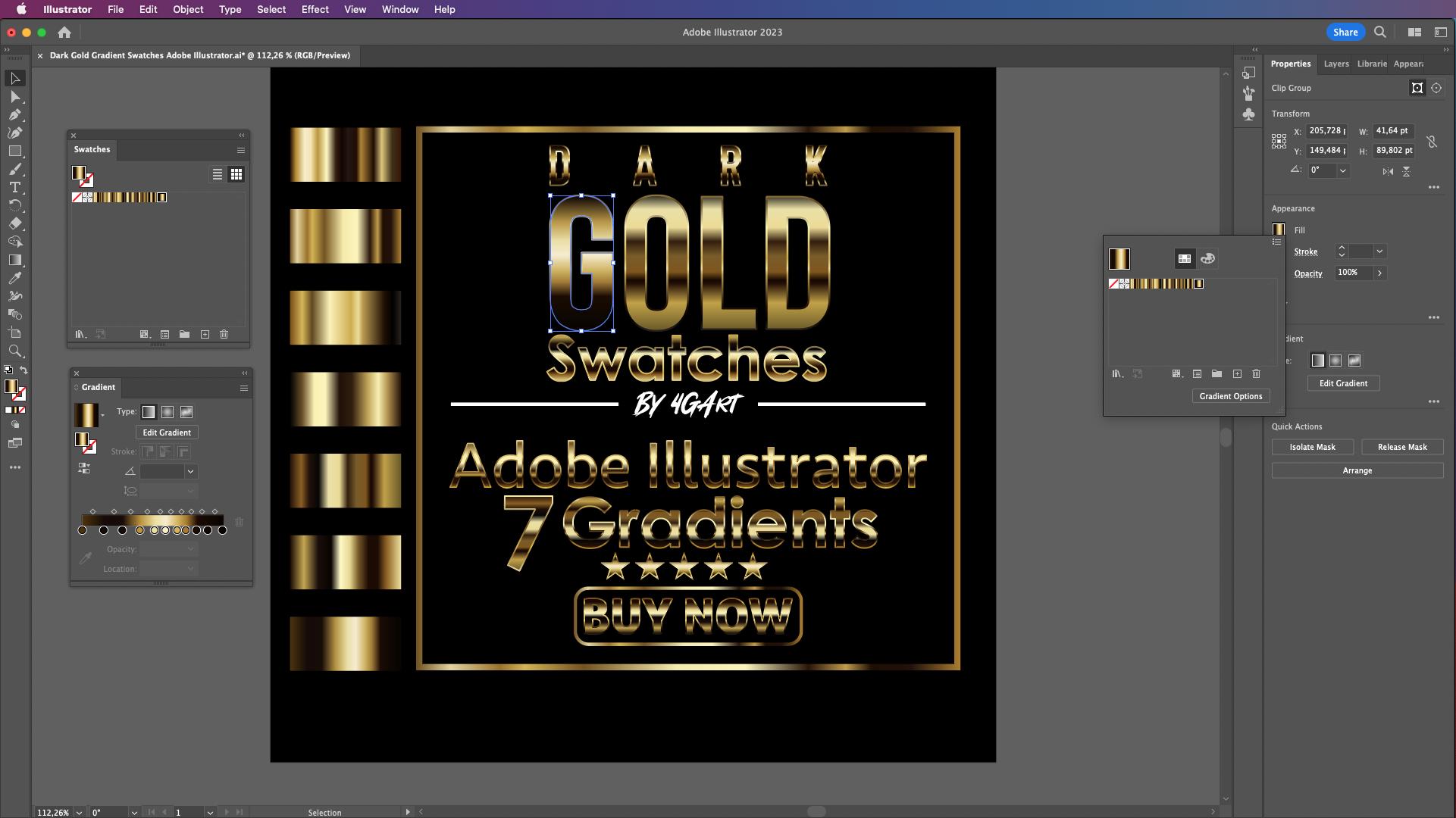 Dark Gold Gradient Swatches for Adobe Illustrator | Dark Gold Gradient ...