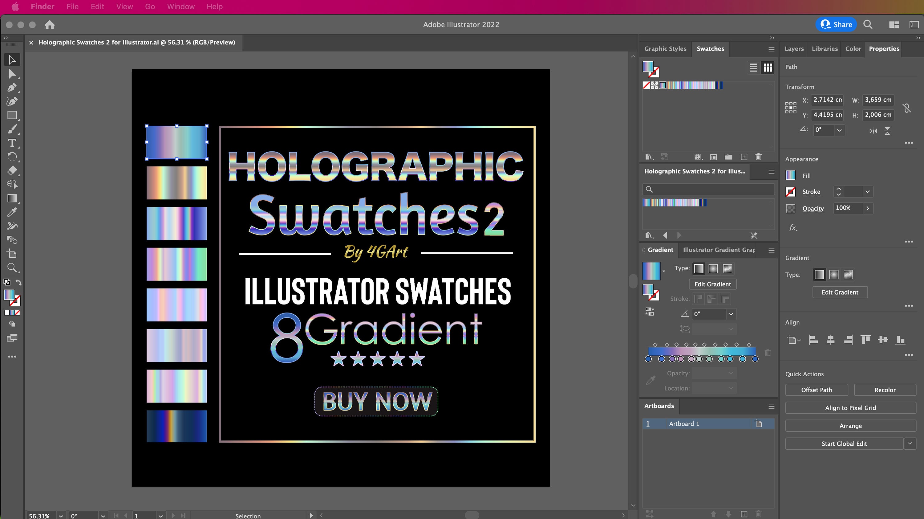 Holographic Color Gradient Swatches 2 for Illustrator | Adobe ...