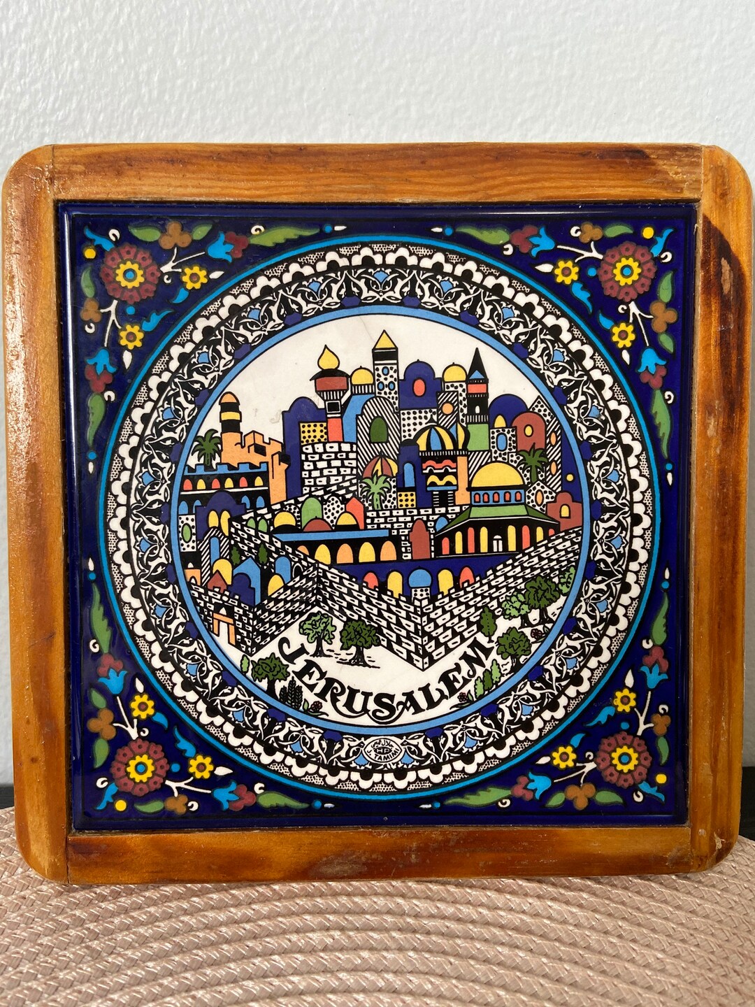 Vintage Wood Framed Ceramic Jerusalem Trivet Tile - Etsy