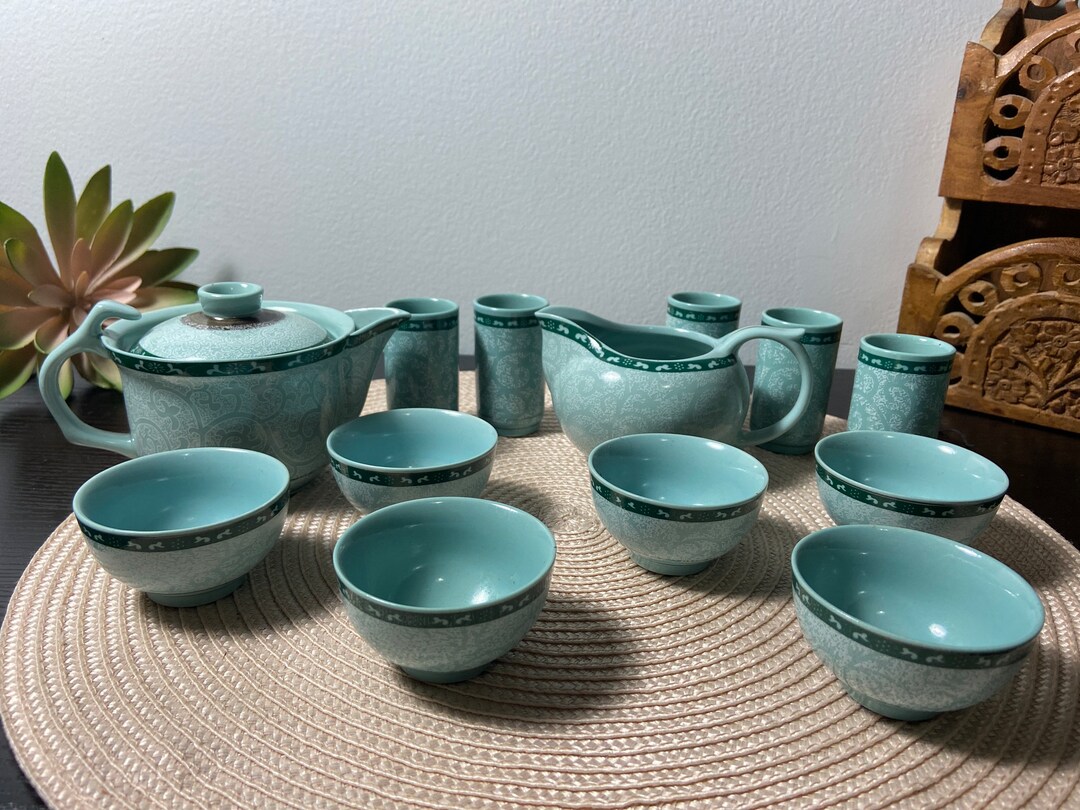 14 Piece Chinese Ceramic Tea Set - Etsy
