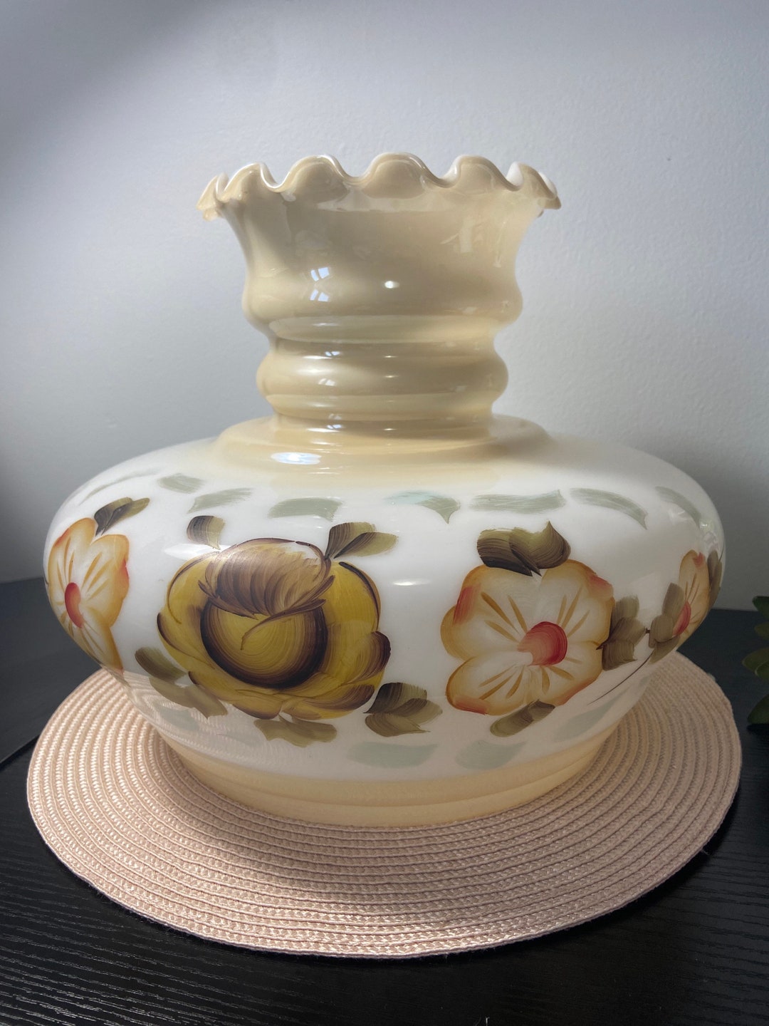 Extra Large Handpainted Glass Hurricane Lamp Shade- Floral Motif ...