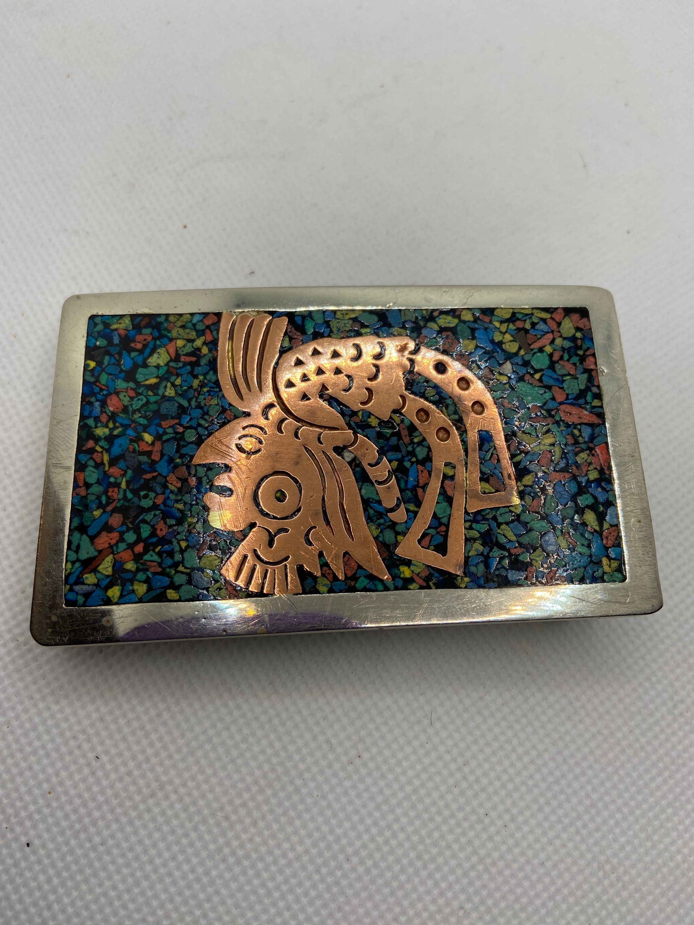 Vintage Alpaca Mexico silver belt buckle with gold design and | Etsy