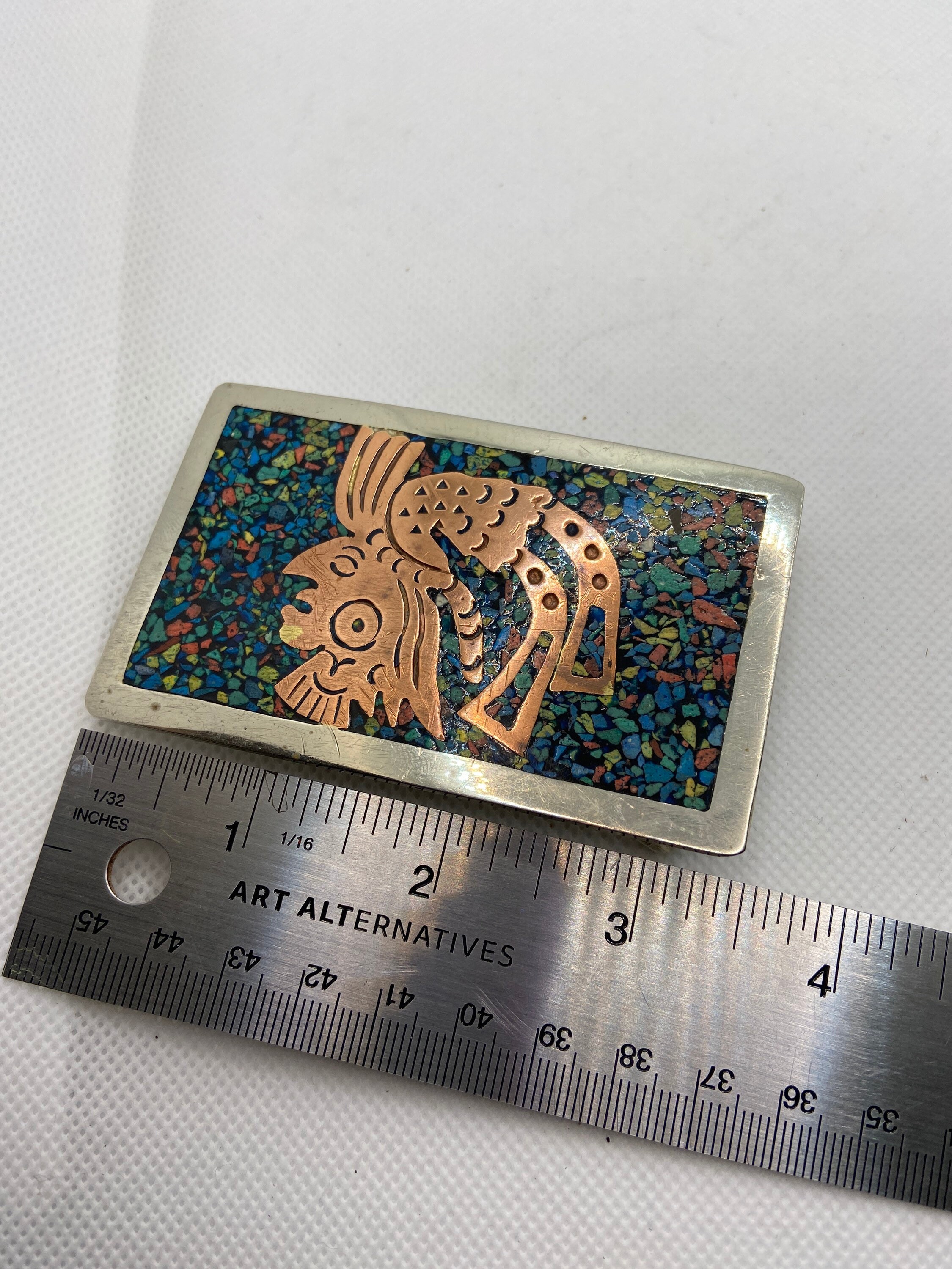 Vintage Alpaca Mexico silver belt buckle with gold design and | Etsy