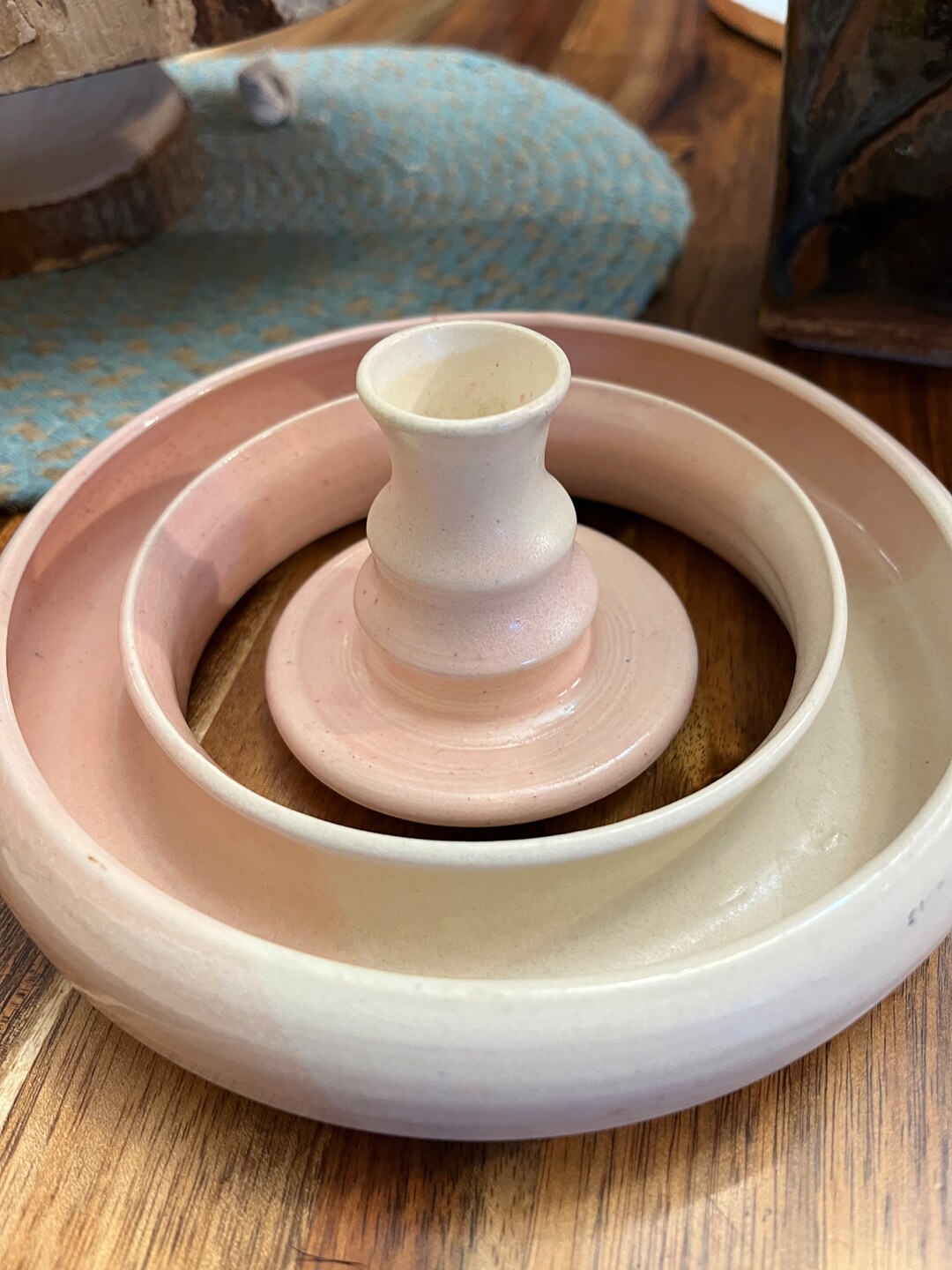 Matching Pottery Candlestick Holder and Pansy Ring - Etsy