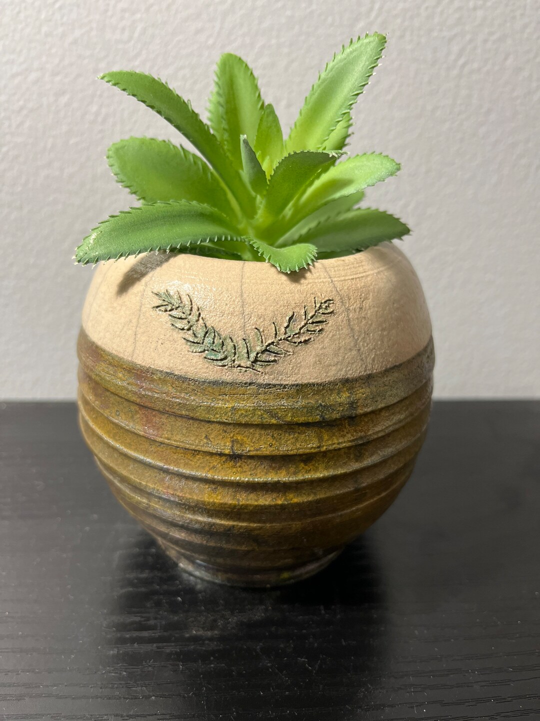 Raku Art Pottery Vase With Fern Detail - Etsy