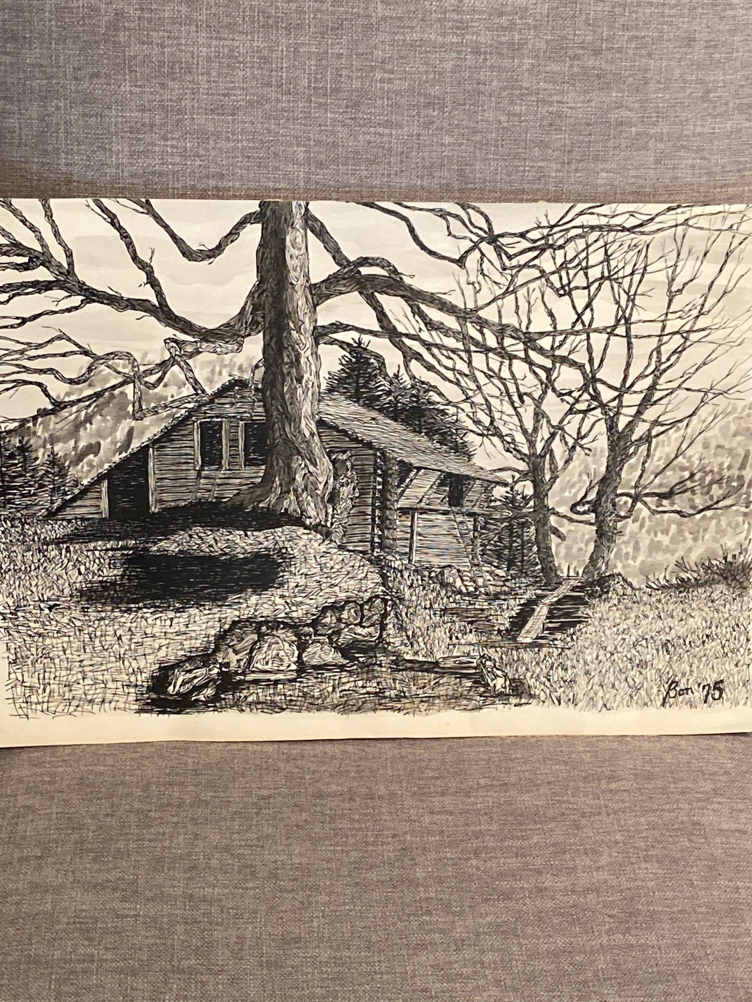 1975 Original Ink Drawing- Artist Signed- Landscape - Etsy