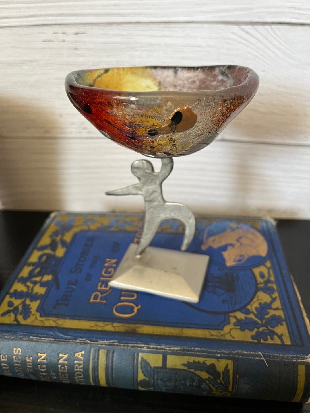 Eratini Fused Glass Bowl on Metal Stand- Olympic Runner- Greece - Etsy