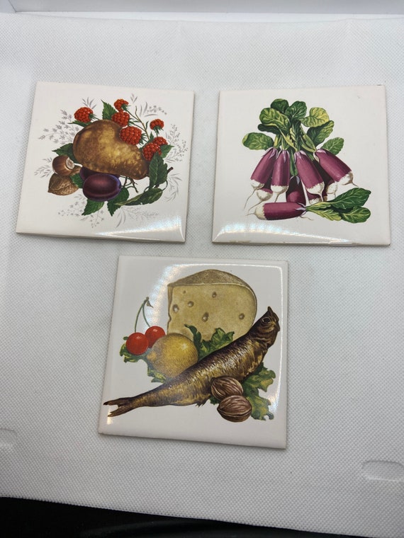 3 Vintage H &R Johnson Tiles england Food Series - Etsy