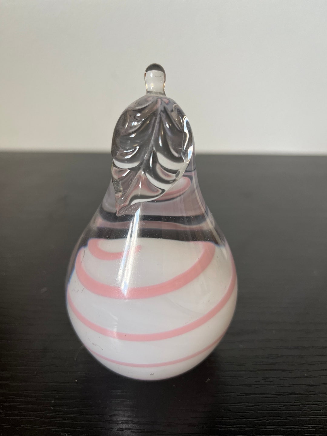 Blown Art Glass Pear Paperweight With Pink and White Swirl-polished ...