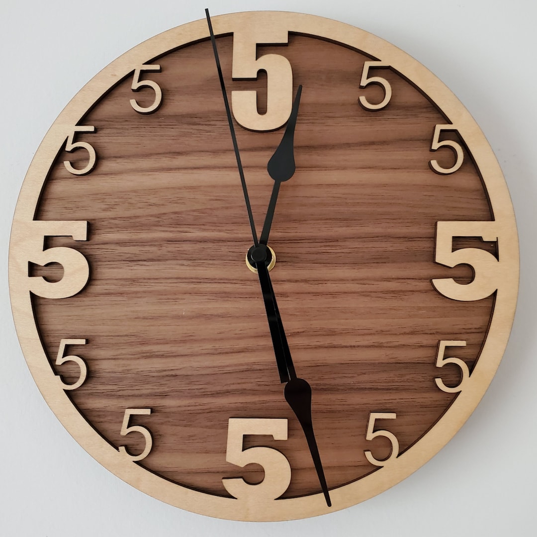 All 5's Clock: Maple and Walnut Wood Bar Clock - Etsy