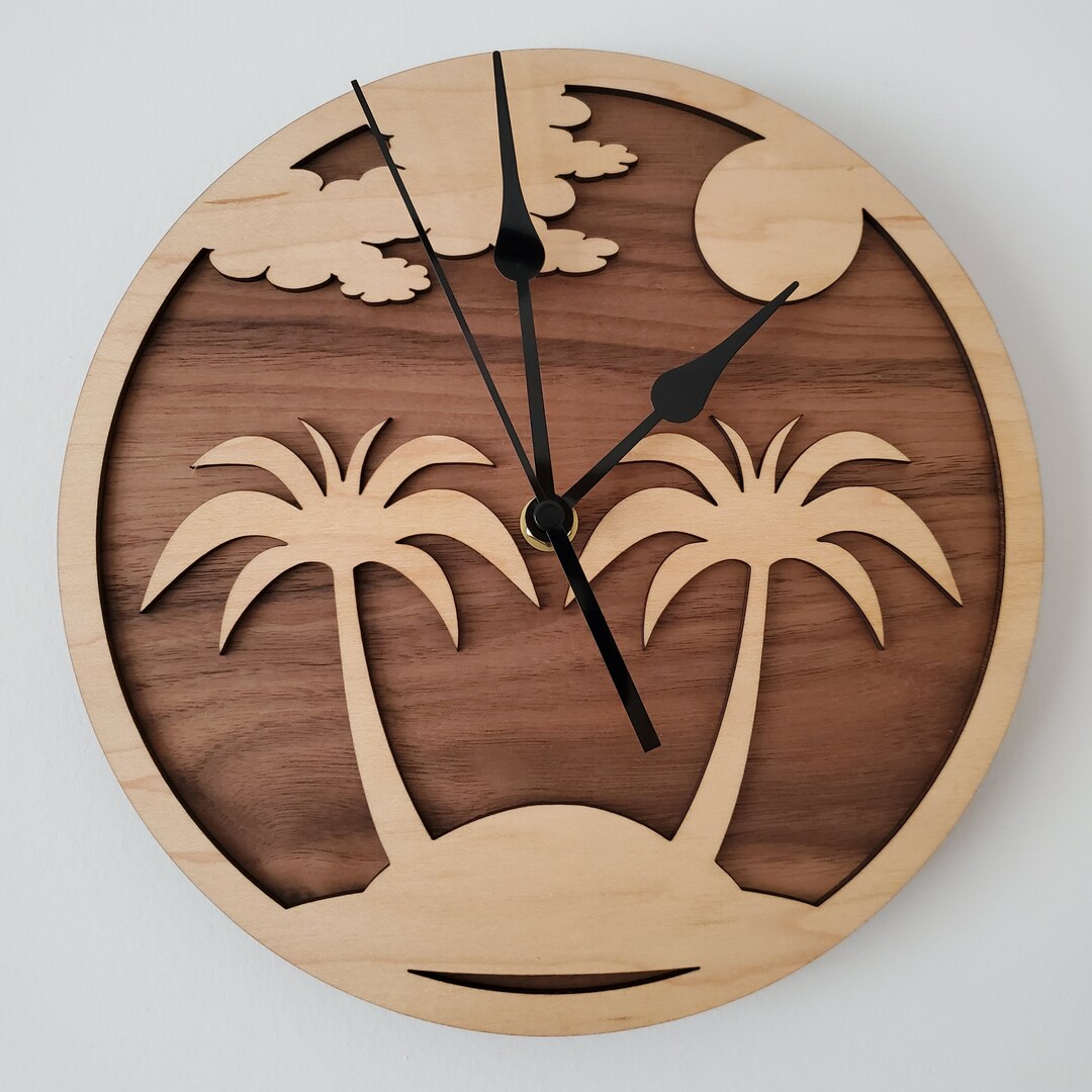 Wooden Beach Clock - Clock With Palm Trees- Beach House Clock ...