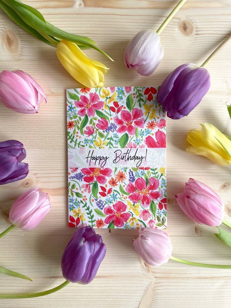 Watercolor Birthday Card With Flowers | Floral Greeting Card A6 | Blank ...