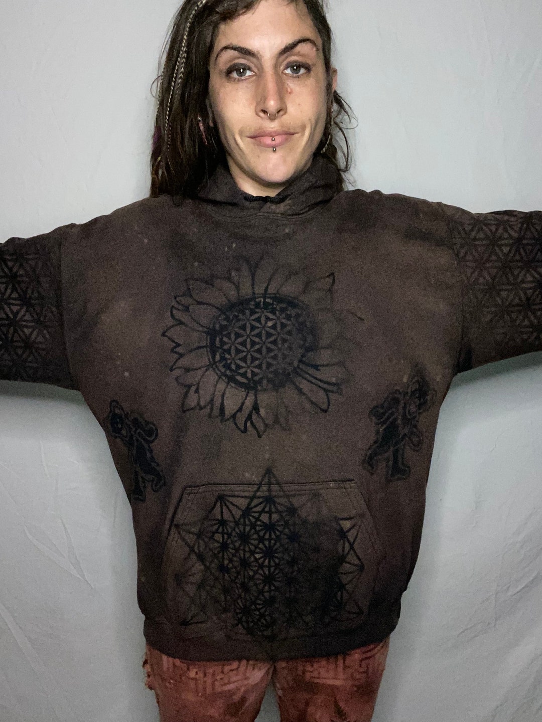 Custom Bleach Dye Fleece Hoodie: Sunflower, Stealie, Sacred Geometry - Etsy