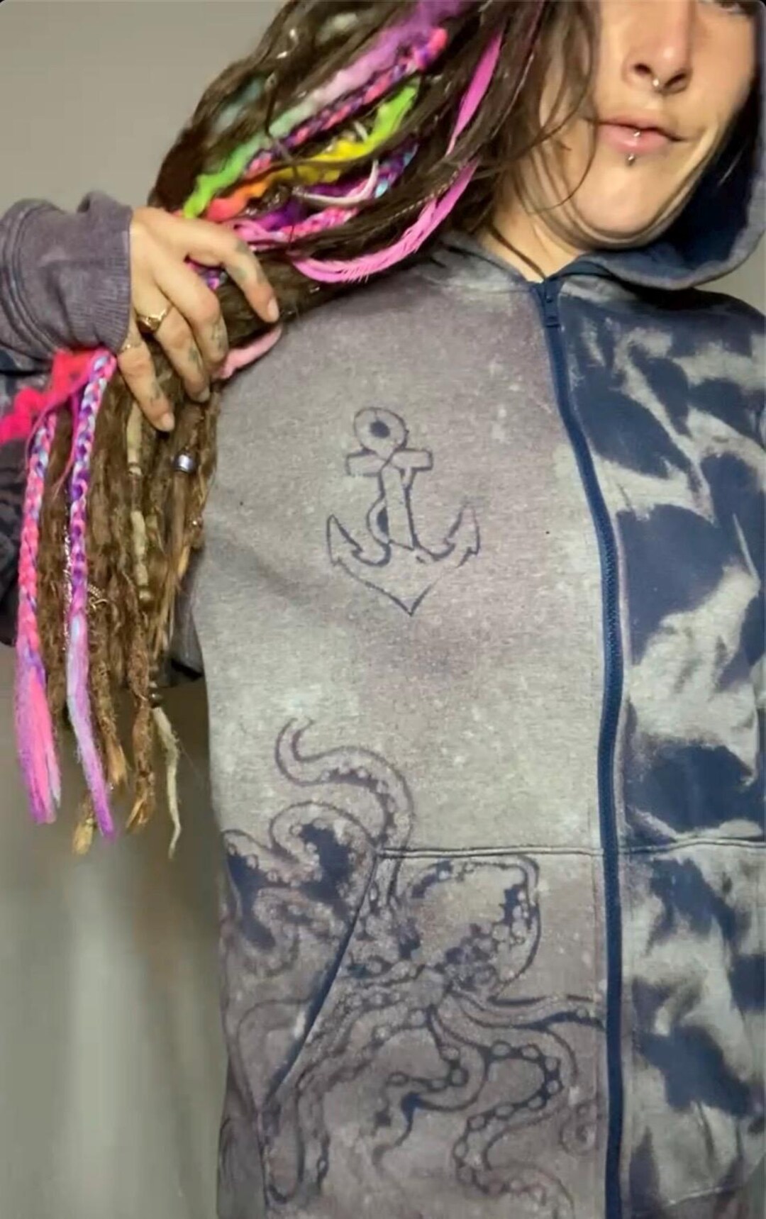 Made to Order Bleach Dye Zip up Hoodie: Pirate Mermaid Octopus Design ...