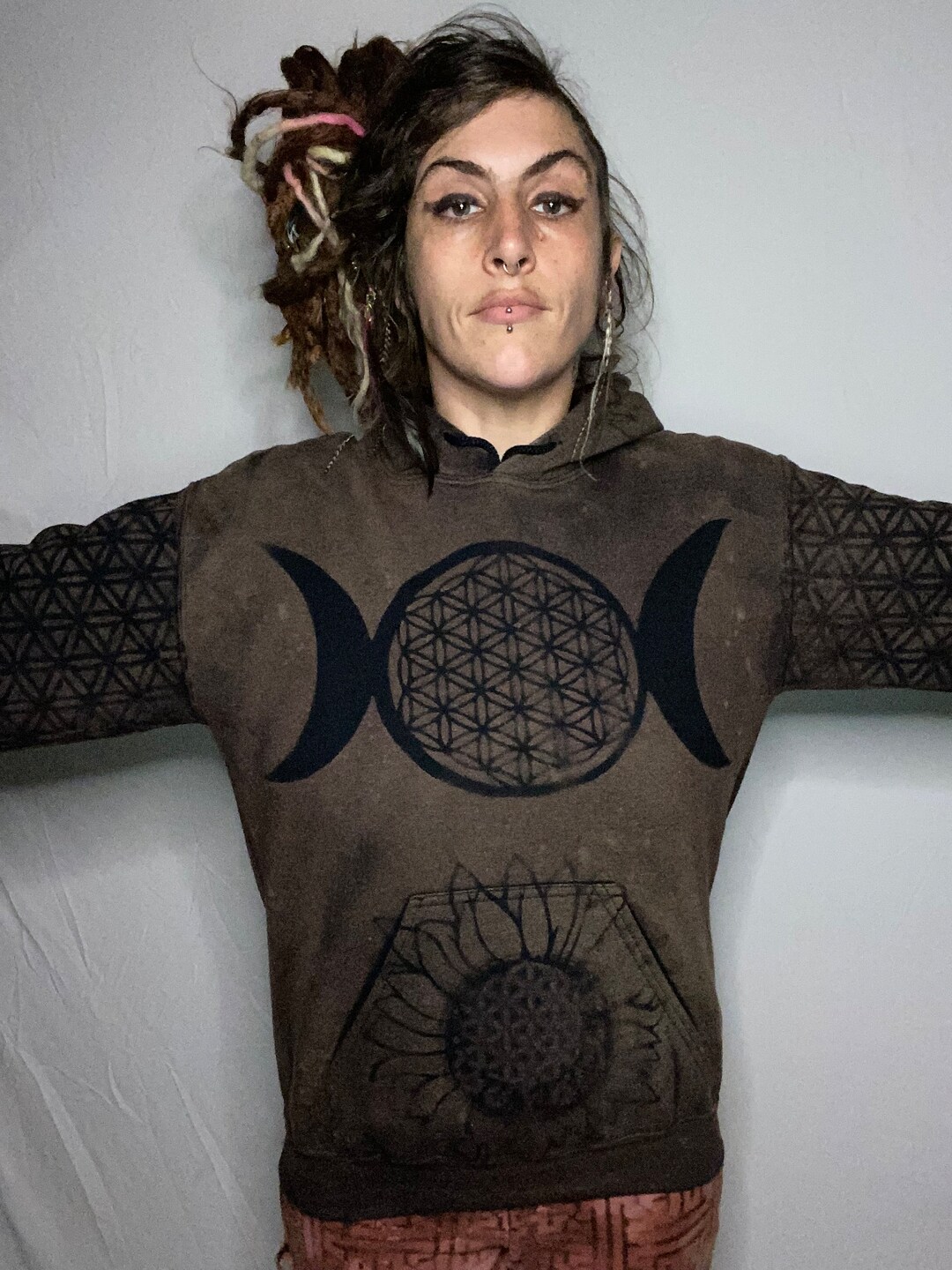 Ready to Ship Small Navy, Luna Moth, Bleach Dye Hoodie, Triple Moon ...