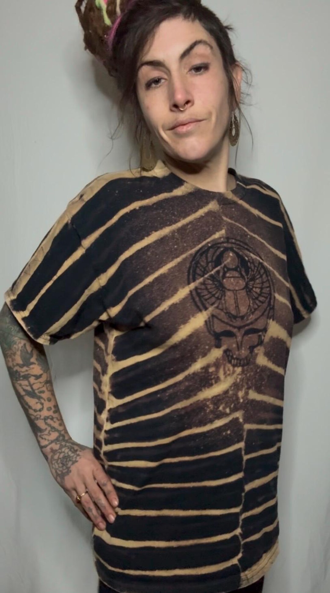 Grateful Dead Stealie T-shirt, Custom Bleach Dye, Scarab, Stripped Tie ...
