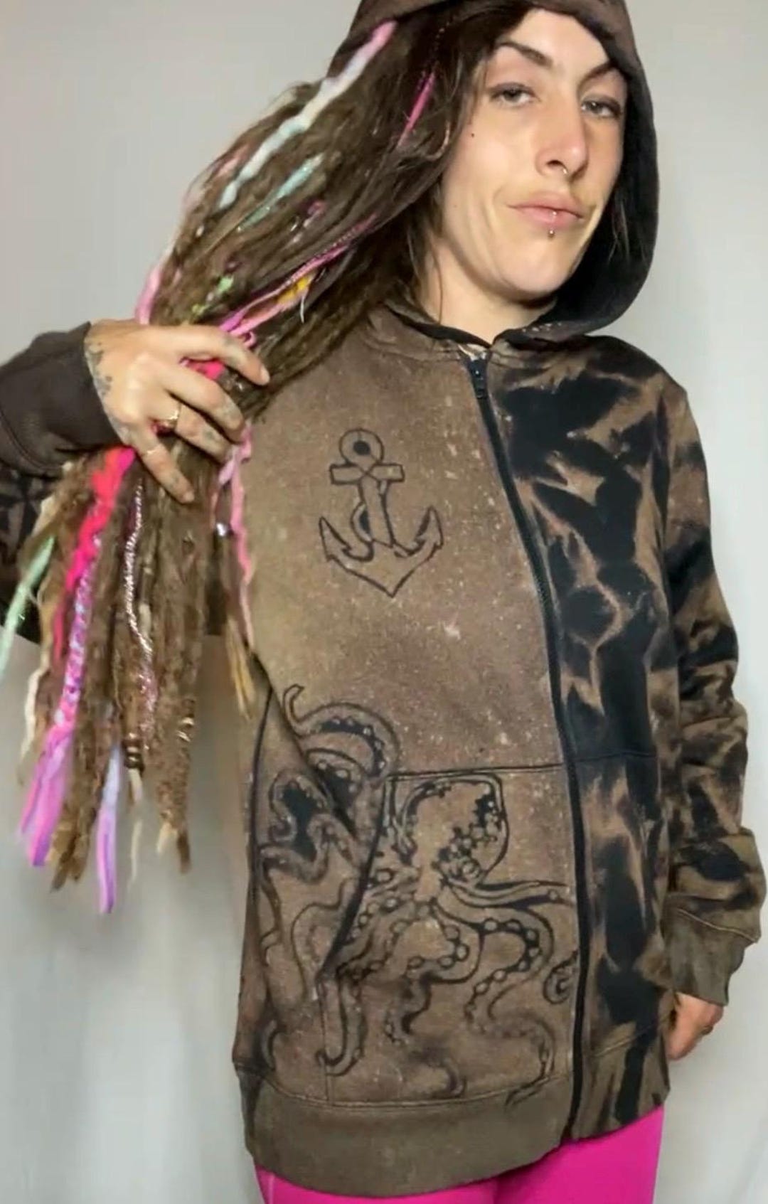 Bleach Dye Pirate Hoodie: Crinkle Tie-dye, Mermaid, Octopus Design - Etsy