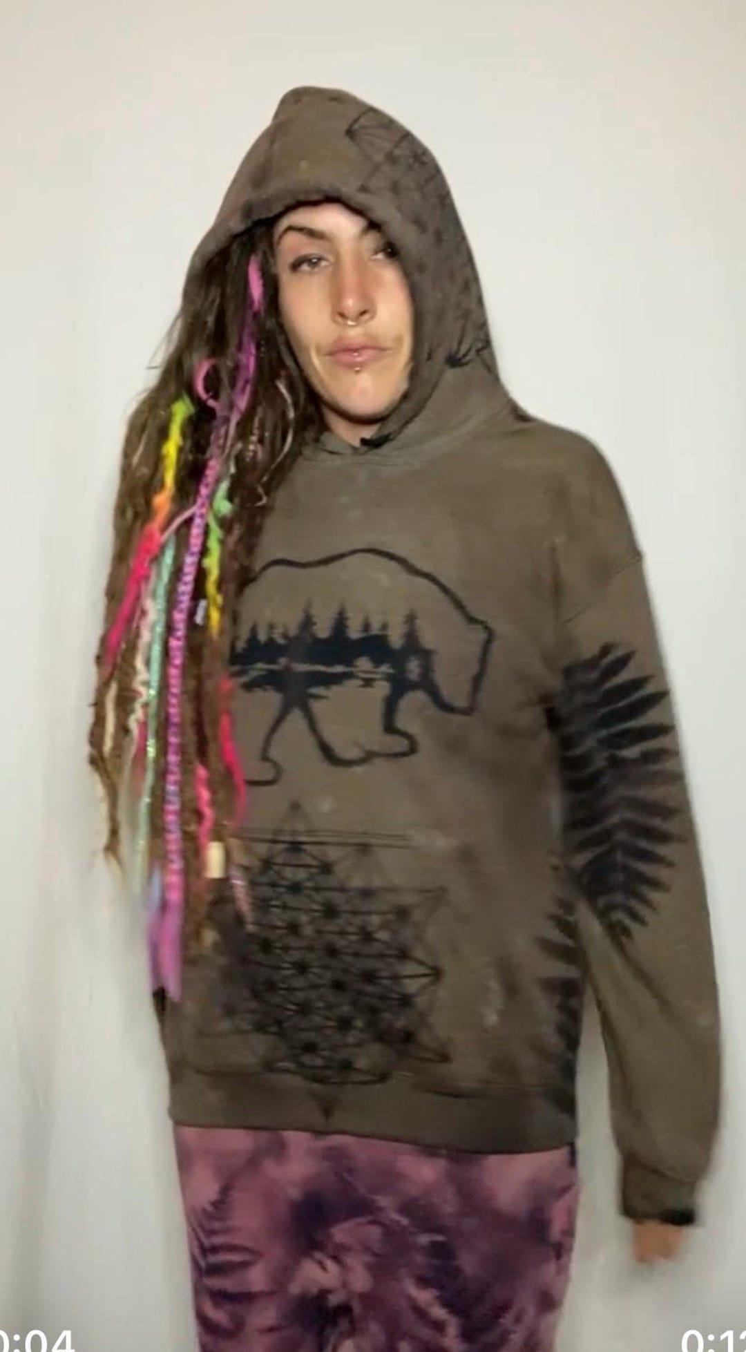 Bleach Dye Fleece Hoodie: Custom Bear, Fern, Sacred Geometry - Etsy