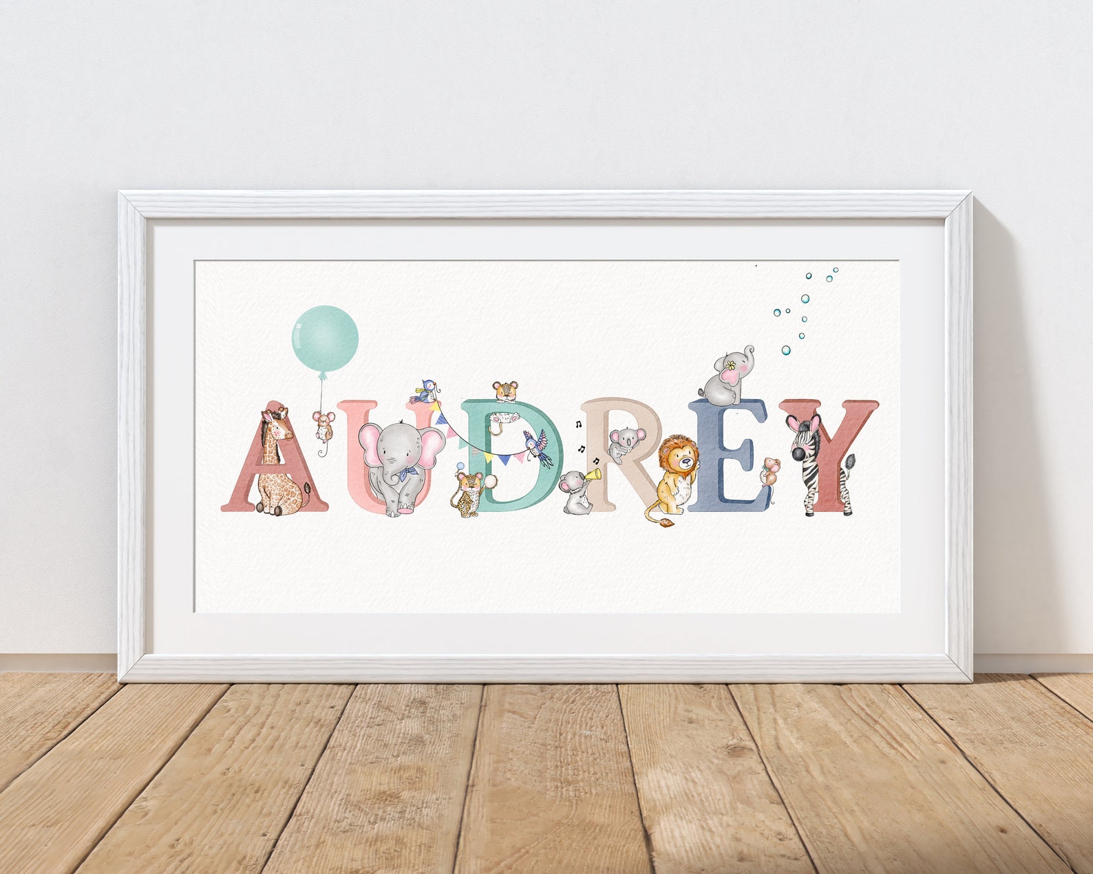 Personalised Name Print, Safari Animals, Children Custom Name Art ...