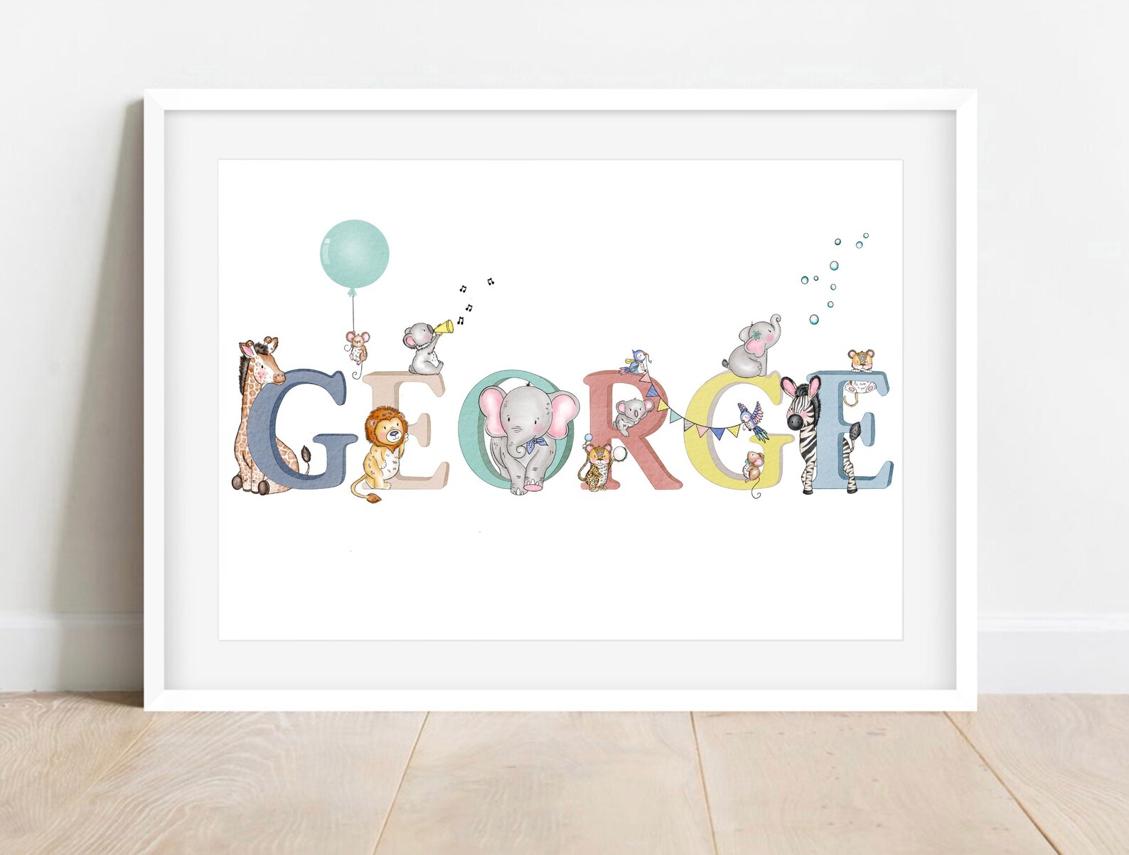 Personalised Name Print, Safari Animals, Children Custom Name Art ...