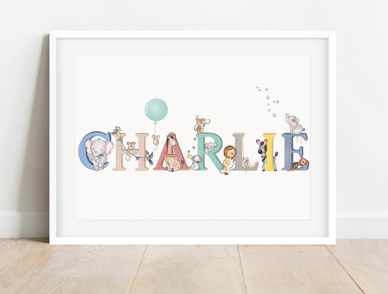 Personalised Name Print, Safari Animals, Children Custom Name Art ...