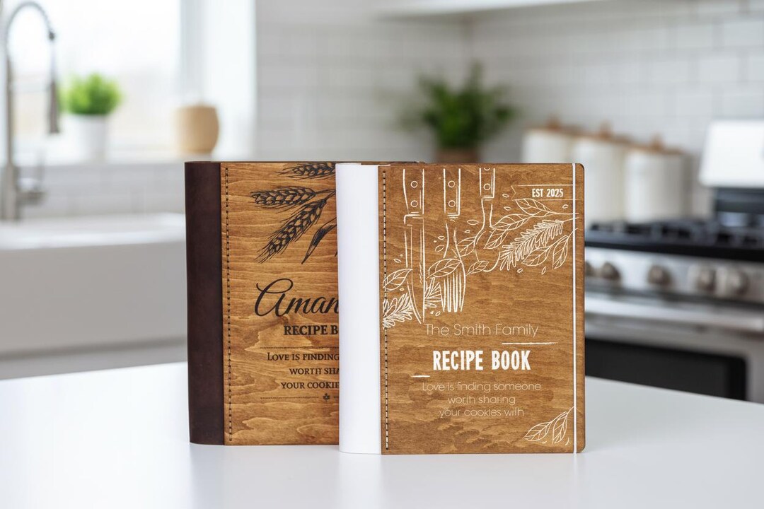 Personalized Wooden Recipe Book Binder With Leather Spine, Custom ...