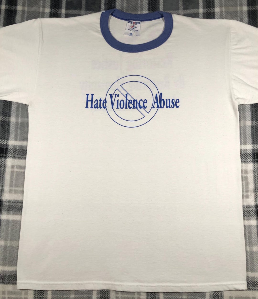 Vintage 90s - Anti Against Hate Violence Abuse - Ringer T Shirt - Size ...