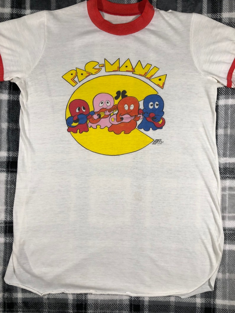Vintage 80s Pac-man Pac-mania Classic Arcade Video Game Ringer T Shirt ...