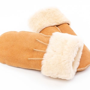 Natural Sheepskin Merino Mittens With Decorative Seams, Soft and Warm ...