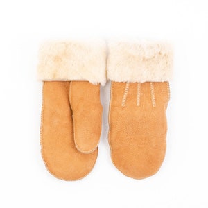 Natural Sheepskin Merino Mittens With Decorative Seams, Soft and Warm ...