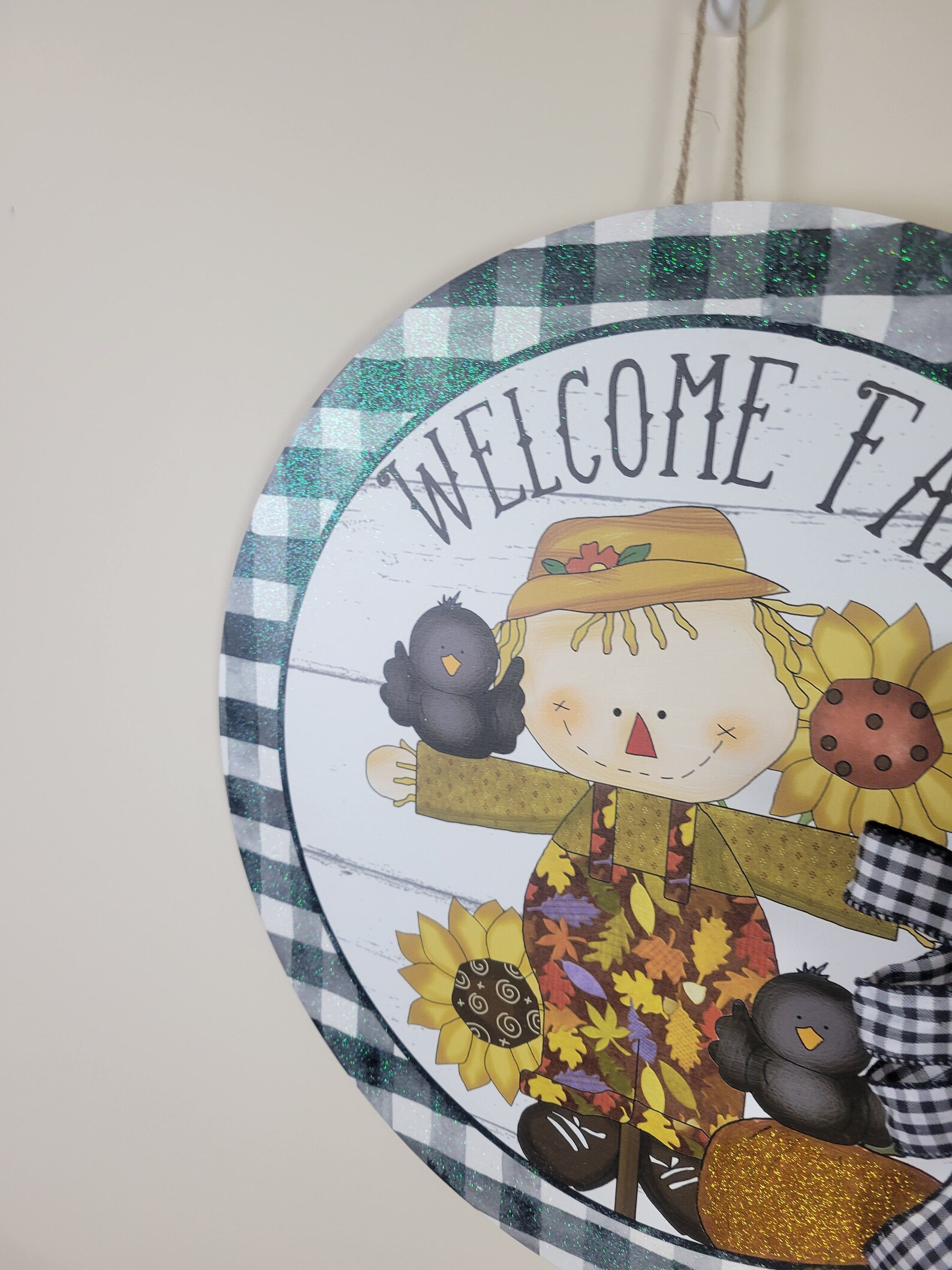 Rustic Welcome Fall Scarecrow Door Hanger With Buffalo Plaid Bow Autumn ...