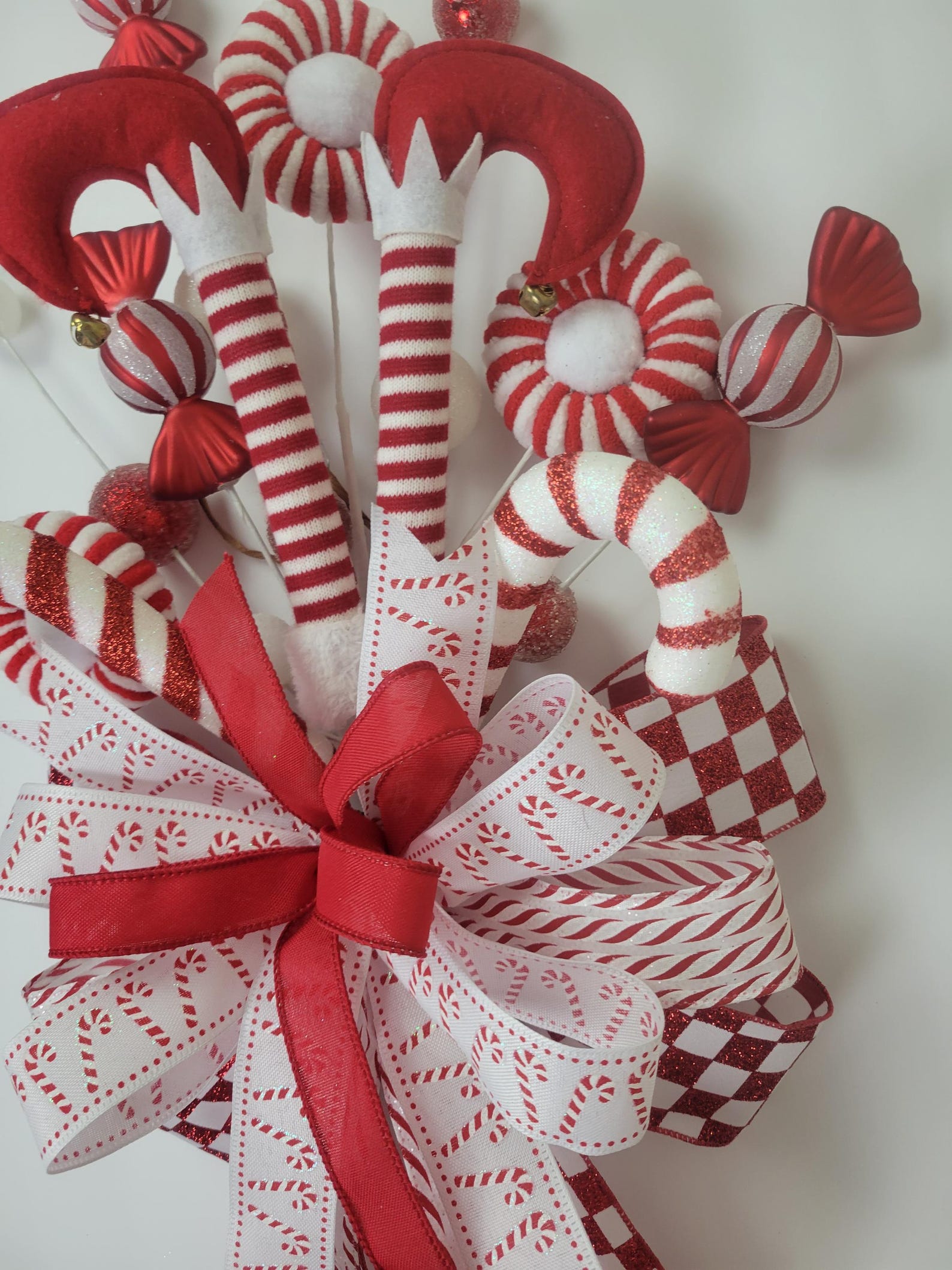 Peppermint Candy Christmas Tree Topper, Elf Legs, Christmas Tree Topper ...
