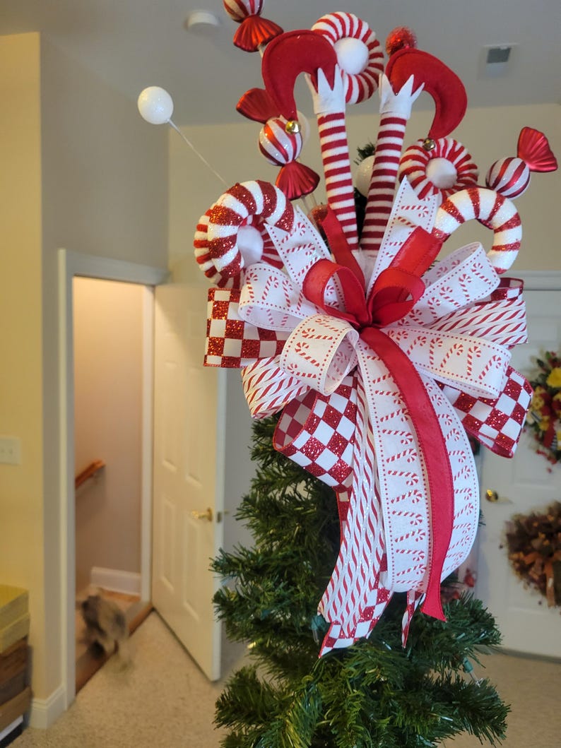 Peppermint Candy Christmas Tree Topper, Elf Legs, Christmas Tree Topper ...