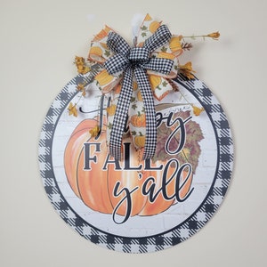 Autumn Welcome: Happy Fall Y'all Door Hanger With Pumpkin, Fall Leaf ...