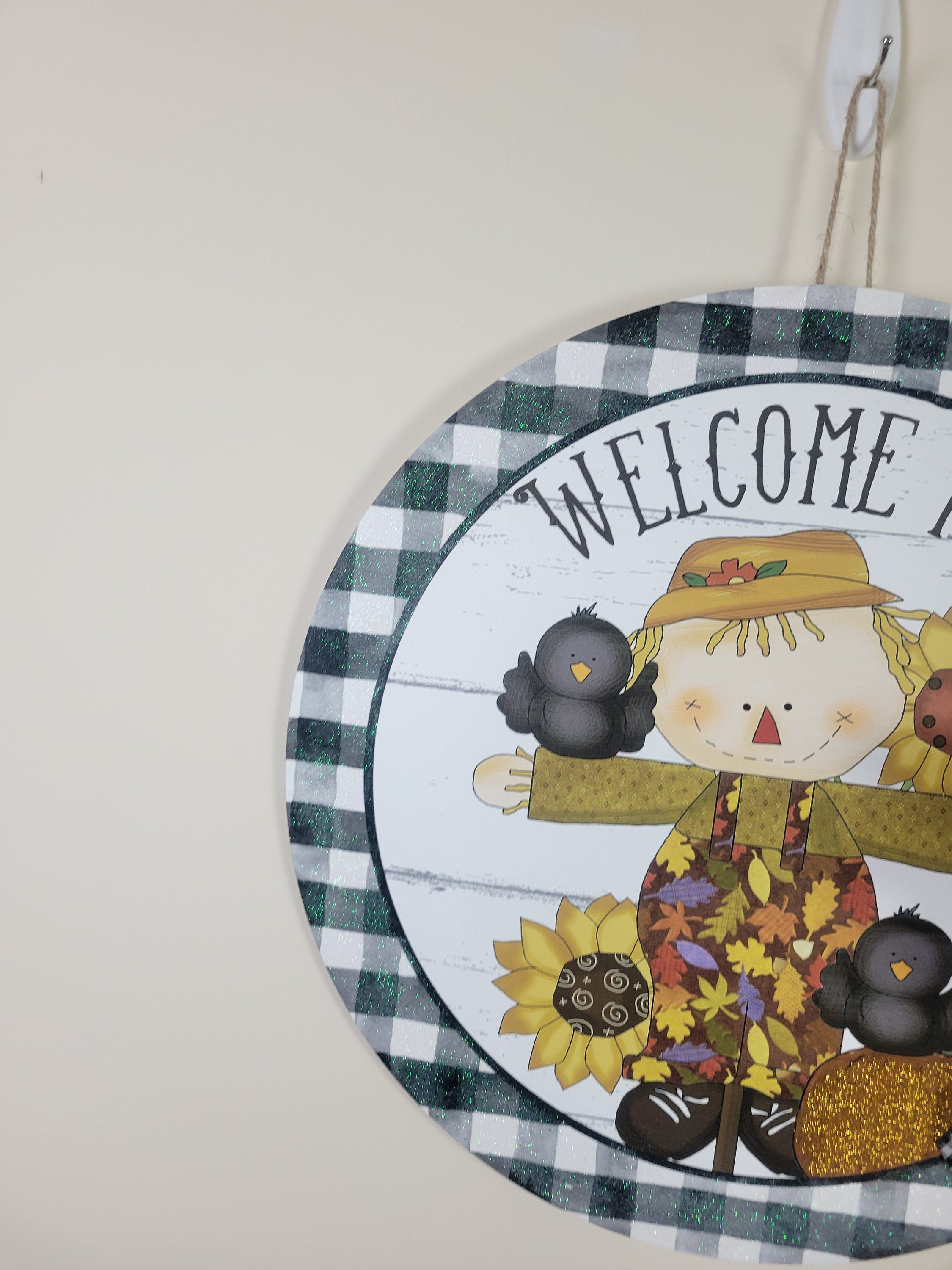 Rustic Welcome Fall Scarecrow Door Hanger With Buffalo Plaid Bow Autumn ...