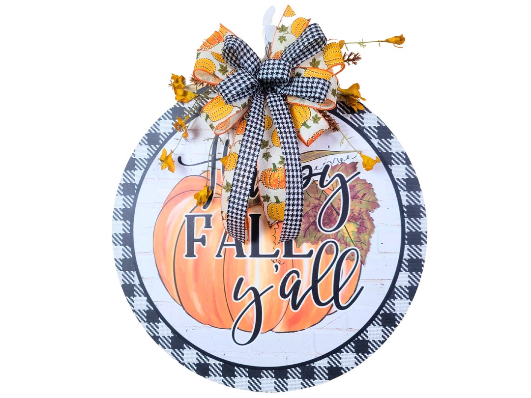 Autumn Welcome: Happy Fall Y'all Door Hanger With Pumpkin, Fall Leaf ...