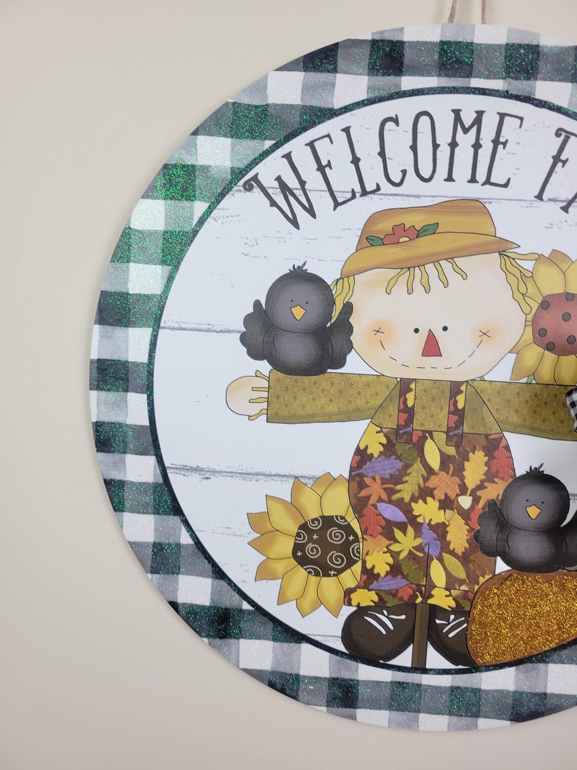 Rustic Welcome Fall Scarecrow Door Hanger, Buffalo Plaid Decor, Autumn ...