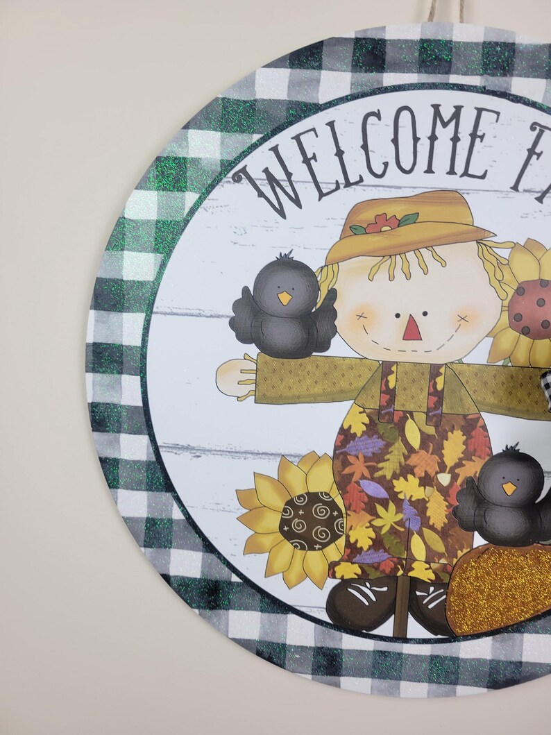 Rustic Welcome Fall Scarecrow Door Hanger, Buffalo Plaid Decor, Autumn ...