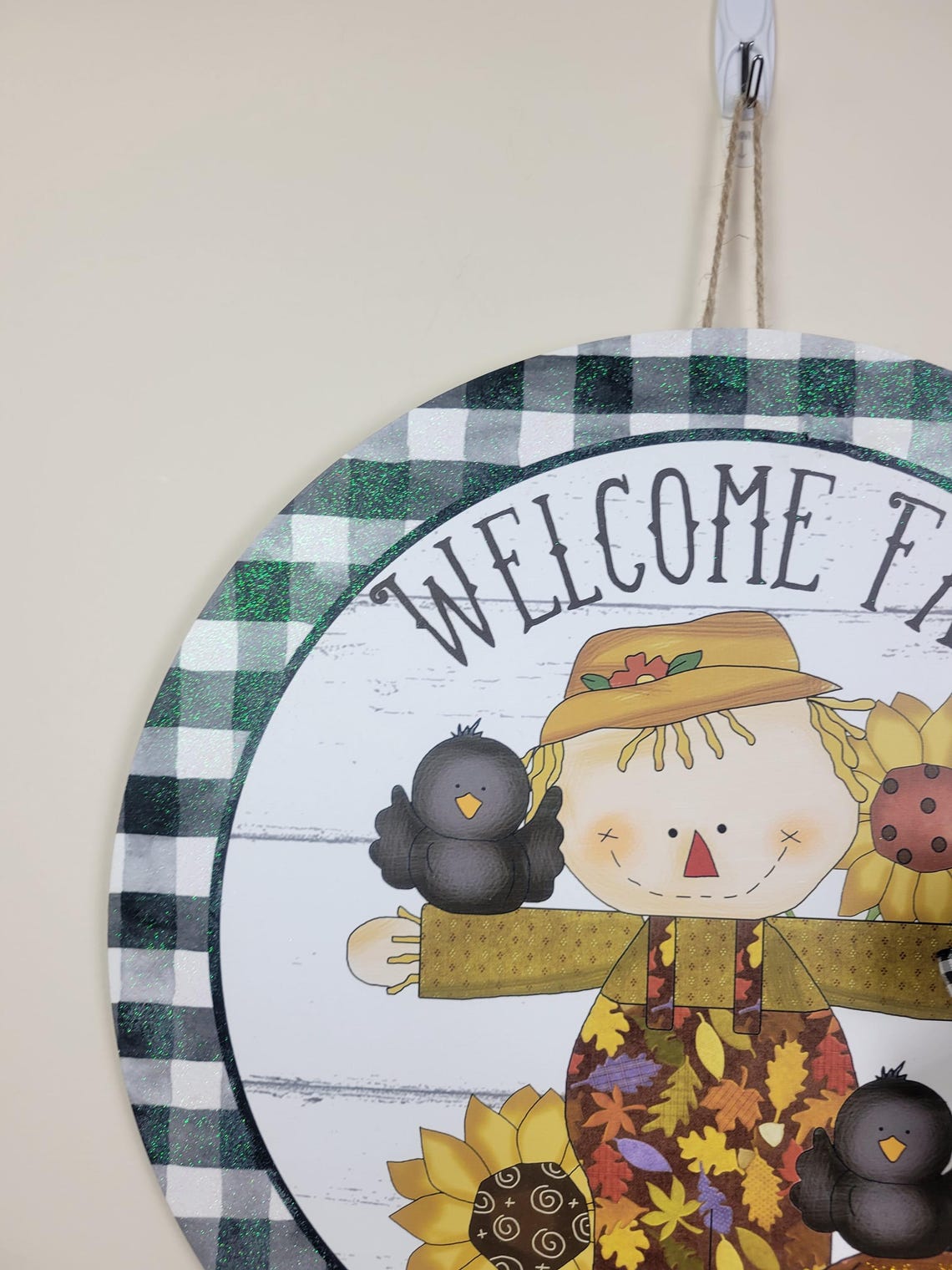 Rustic Welcome Fall Scarecrow Door Hanger, Buffalo Plaid Decor, Autumn ...