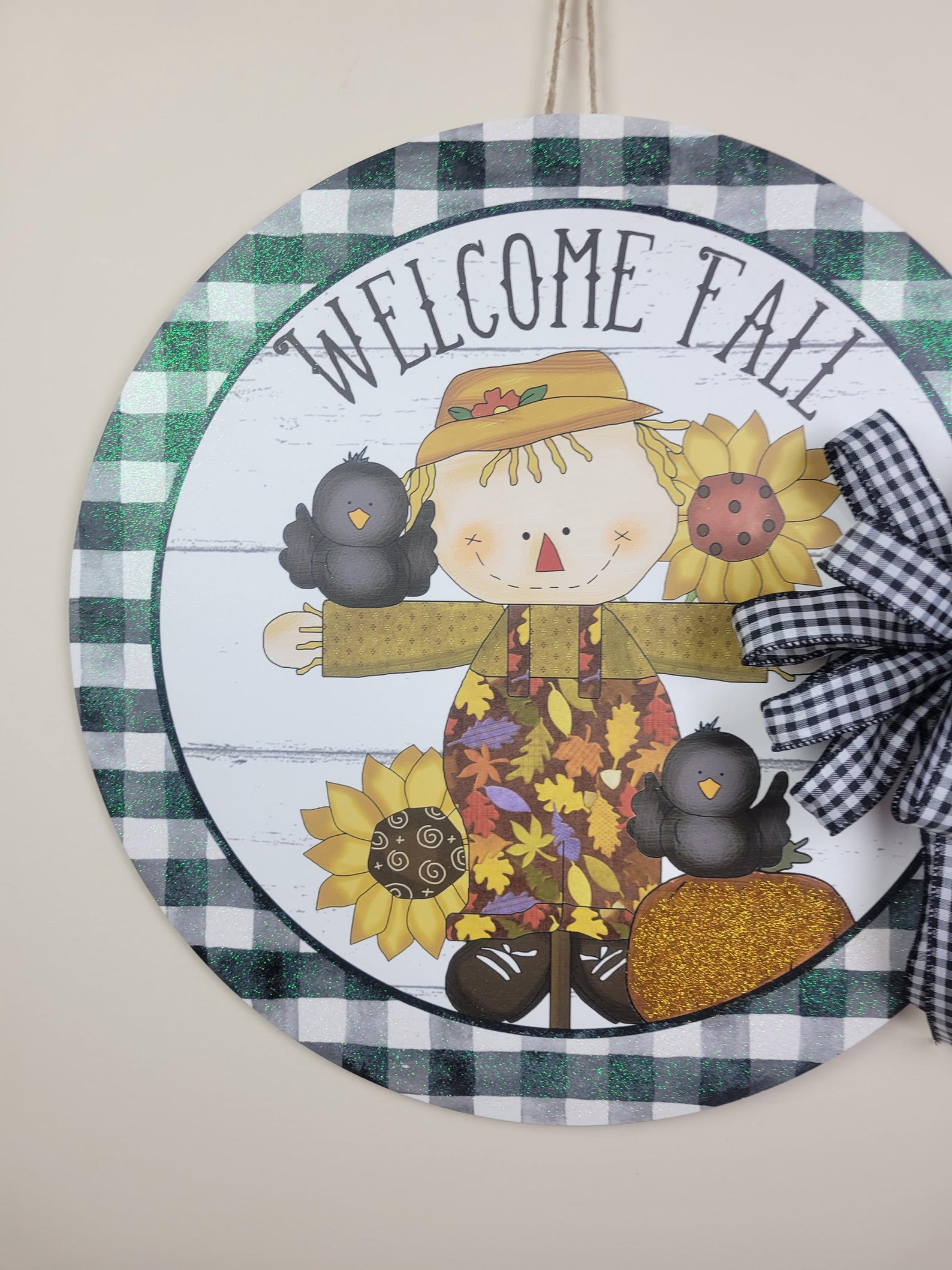 Rustic Welcome Fall Scarecrow Door Hanger, Buffalo Plaid Decor, Autumn ...