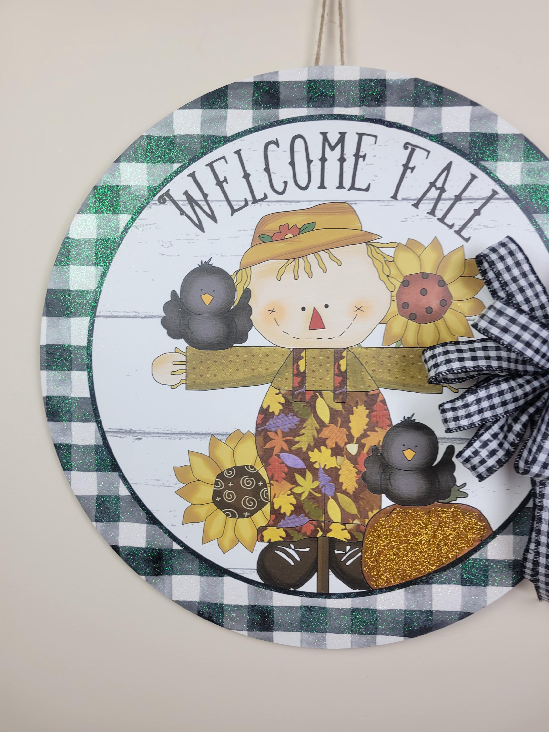 Rustic Welcome Fall Scarecrow Door Hanger, Buffalo Plaid Decor, Autumn ...