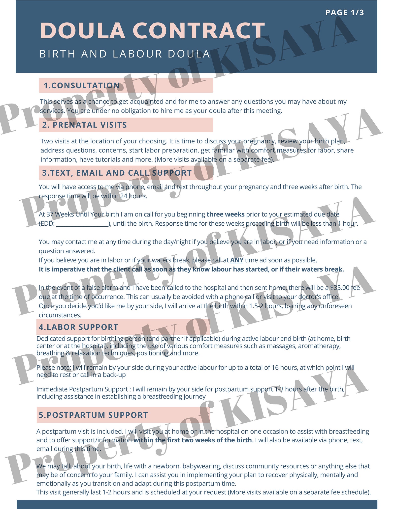 Doula Contract Professional PDF Instant Download - Etsy