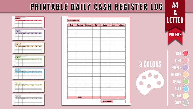 Printable Daily Cash Register Log Home & Professional Expenses - Etsy