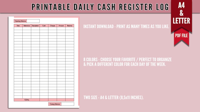 Printable Daily Cash Register Log Home & Professional Expenses - Etsy