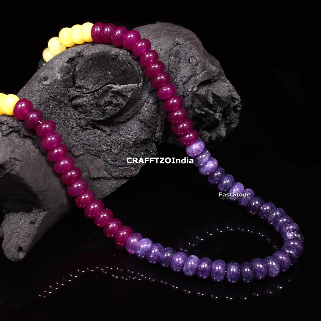 Multi-color Gemstone Necklace, Smooth Rondelle Beads, Handmade - Etsy