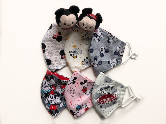 Mickey and Minnie Face Mask with Nose Wire and Filter Pocket | Etsy